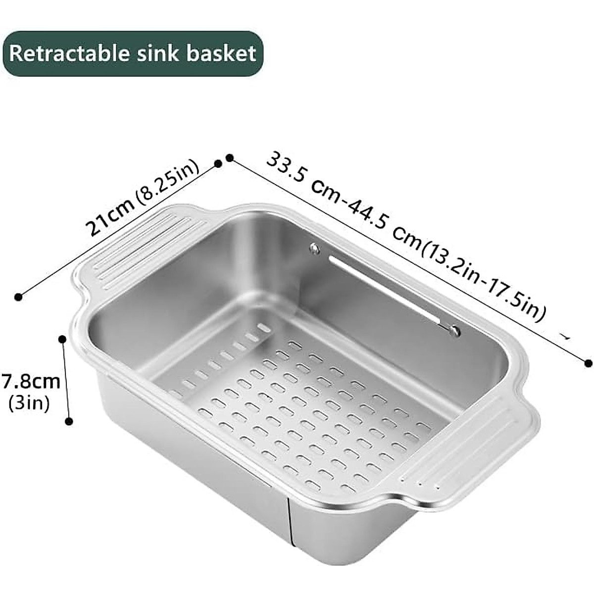 ZDRongZhen Kitchen Supply-Over The Sink Stainless Steel Retractable Kitchen Sink Basket -Wash Vegetables and Fruits, Drain Pasta and Dry Dishes,Extendable (Medium Silver)