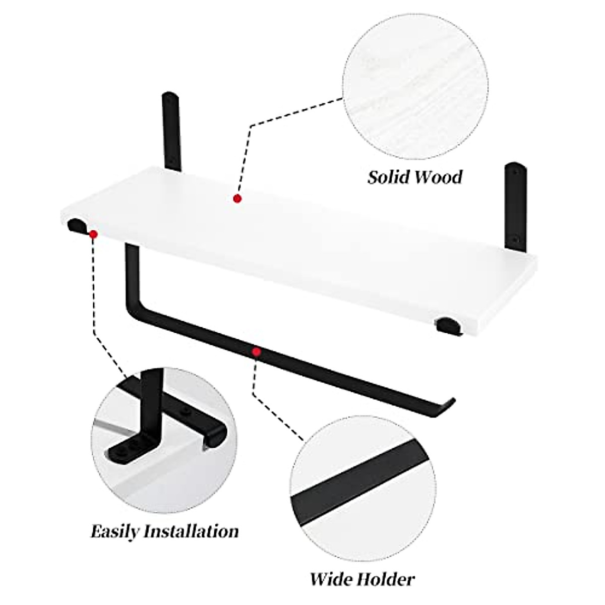 Godimerhea White Floating Shelves with Towel Holder, Modern Wall Mounted Shelf Set of 2, Neutral Wooden Storage for Wall Decorative Hanging Shelf for Bathroom, Kitchen, Living Room