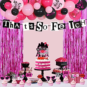 Hombae Hot Pink Lips Party Decorations, Burn Book Girls Birthday Decorations Backdrop Fringe Curtain Explosion Star 3D Disco Ball Balloon Garland Thats So Fetch Banner Cake Cupcake Topper