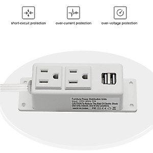 Power Strip with USB, BTU Wall Mount Power Outlet with 2 AC Outlets, 2 USB Ports, 6.56ft Extension Cord, Mountable Under Desk, Workbench, Nightstand, Dresser, Table