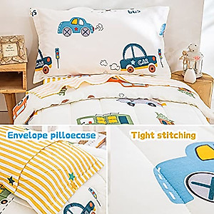 Cars Toddler Bedding Set Cotton Soft Reversible Crib Bedding Set for Boys Girls,4 Pieces Includes Comforter,Flat Sheet, Fitted Sheet and Pillowcase