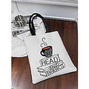XIKAINUO Drink Good Coffee Read Good Books Cotton Canvas Tote Bag with Interior Pocket, Travel Shopping Shoulder Bag Birthday Christmas Gifts for Readers, Coffee Lovers, Bookworm, Teens