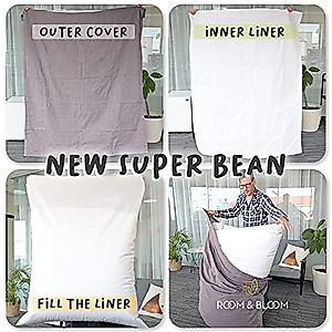 Room & Bloom Bag ONLY - No Filling 'New Model' Super Bean Bags (6ft x 4.5ft) Beautiful Faux Linen Fabric Giant Bean Bag Chair for Adults for Kids for The Whole Family Large Chairs Bags Big Large XL