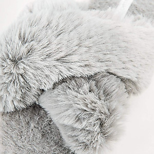 HALLUCI Women's Cross Band Soft Plush Fleece House Indoor or Outdoor Slippers (X-Large, Grey)