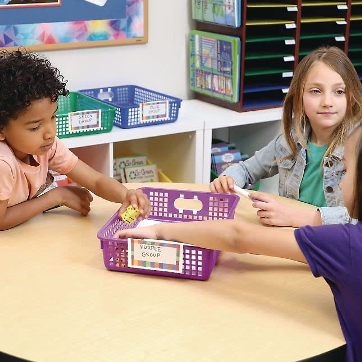 Really Good Stuff - 666001 Plastic Desktop Paper Storage Baskets for Classroom or Home Use – Plastic Mesh Baskets in Fun Rainbow Colors – 14.25” x 10” – (Set of 6)