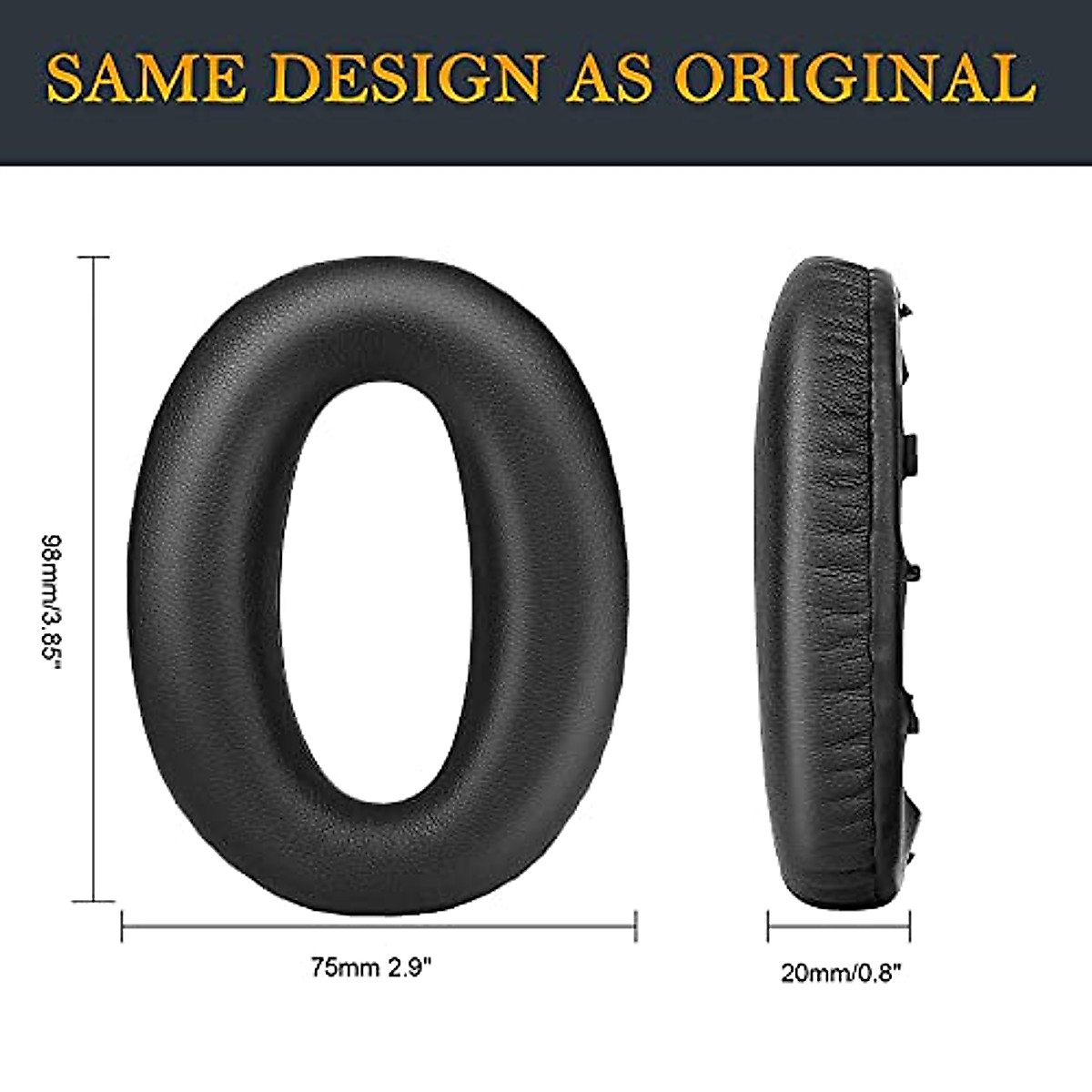 SOULWIT Replacement Earpads Cushions for Sony WH-1000XM2 (WH1000XM2) & MDR-1000X (MDR1000X) Headphones, Ear Pads with Noise Isolation Memory Foam, Added Thickness (Black)