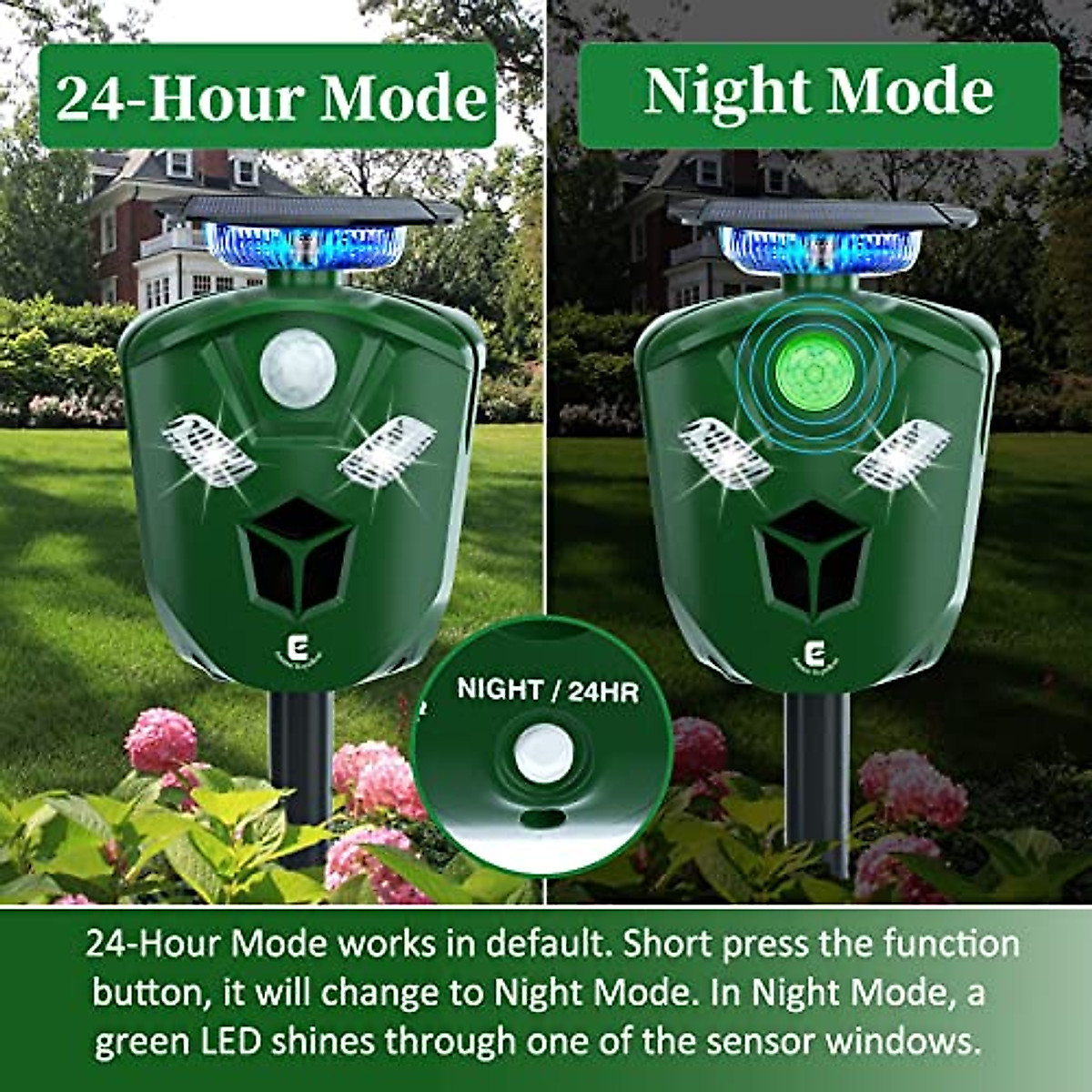 Redeo 360° Solar Animal Repeller with Motion Sensor Cat Repellent Outdoor Ultrasonic Deer Repellent Devices Waterproof Dog Deterrent for Yard, Repel Raccoon Skunk Out of Garden - USB Rechargeable