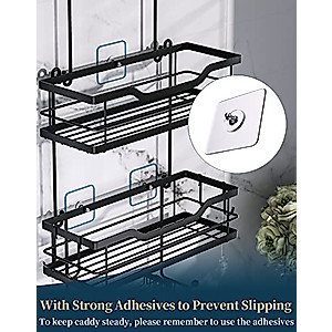Consumest Shower Caddy over Head Hanging Shower Caddy with Soap Holder, Rustproof & Waterproof Shower Shelf with 4 Movable Hooks, No Drilling Black Shower Rack for Bathroom, Shower Room