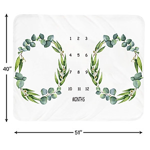 Baby Monthly Milestone Blanket Twins - Newborn Month Blanket Unisex Neutral Personalized Shower Gift Leaf Nursery Decor Photography Background Prop with Wooden Wreath Large 51''x40''