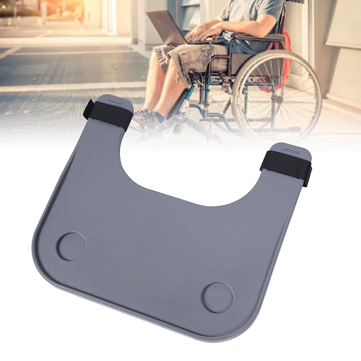 PenRux Removable Wheelchair Tray Table Dining Table Board with 2 Cup Holder, Plastic Removable Wheelchair Lap Tray Portable Wheelchair Desk Accessories for Disabled Eating Reading