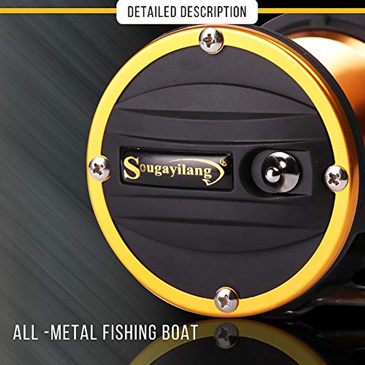 Sougayilang Conventional Reel Trolling Fishing Reel Powerful Drag Fishing Reel for Saltwater Big Game (TS50-gold)