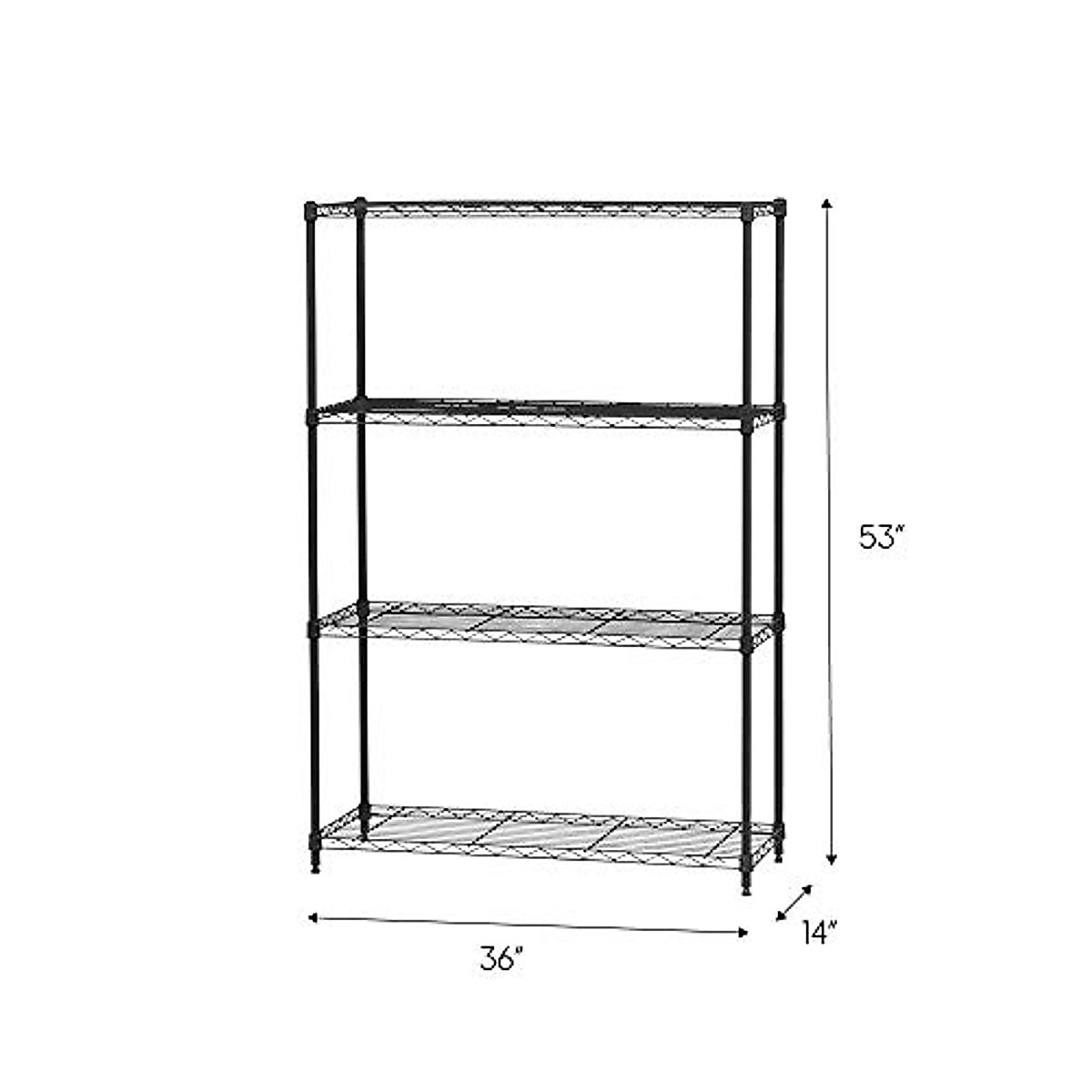 IRIS USA, 4-Tier Adjustable Storage Wire Shelving Unit (200 lbs Loading Capacity per Shelf), Wire Storage Unit with Metal Shelves, Kitchen Rack, Bakers Rack, Matte Black (36" L x 14" W x 53" H)