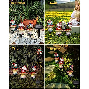 LOGUIDE Outdoor Garden Gnome Statue Solar Lights,Set of 3 LED Resin Mushroom Gnome Garden Stake Lights,Waterproof Outdoor Figurine for Garden,Yard,Flower Bed,Grave,Walkway Decor,Gift for Gnome Lovers