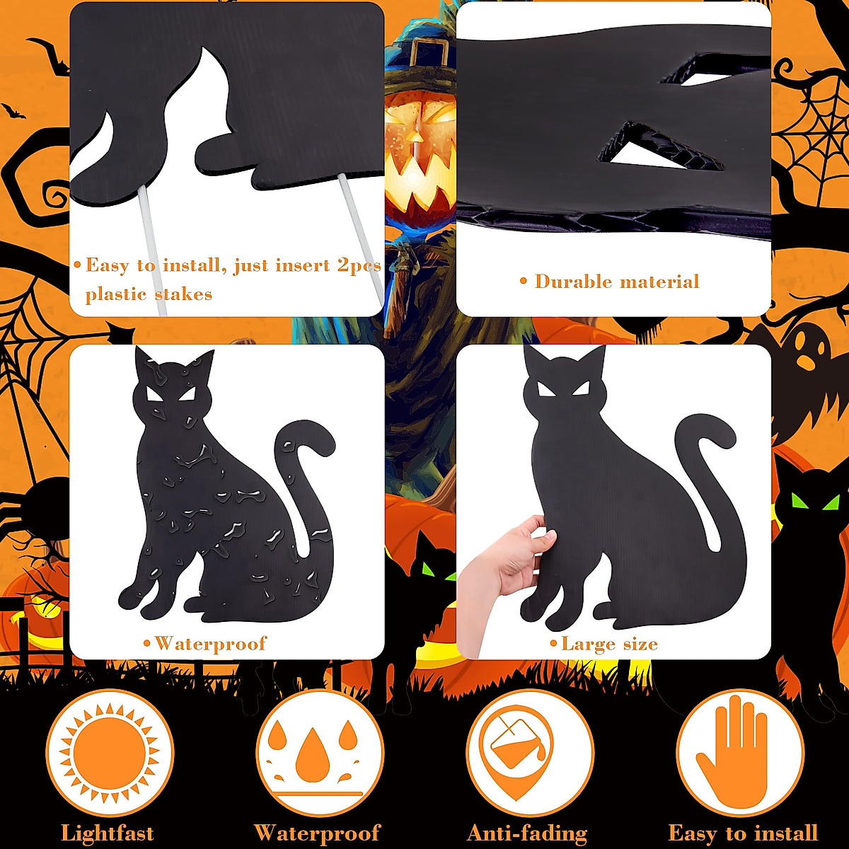 FEQO 9 Piece Outdoor Yard Decorations - Black Cat Halloween Silhouette Garden Stakes