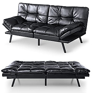 LIFERECORD Futon Bed Modern Convertible Sofa Memory Foam Daybed with Adjustable Armrests for Living Room Apartment Dorm, Black