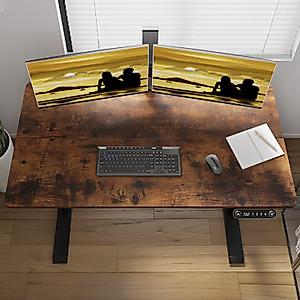 Jceet Adjustable Height Electric Standing Desk, 48 x 24 Inch Sit Stand Computer Desk with Lockable Casters, Stand Up Desk Table for Home Office, Black Frame+ Rustic Brown Top