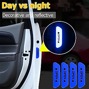 4PCS Car Door Open Warning Reflective Stickers, Night Visibility Auto Safety Prompt Decals, 3.6 x 0.9 Inch Anti-Collision Protective Strip, Car Accessories Universal for Truck, SUV, Van (Blue)