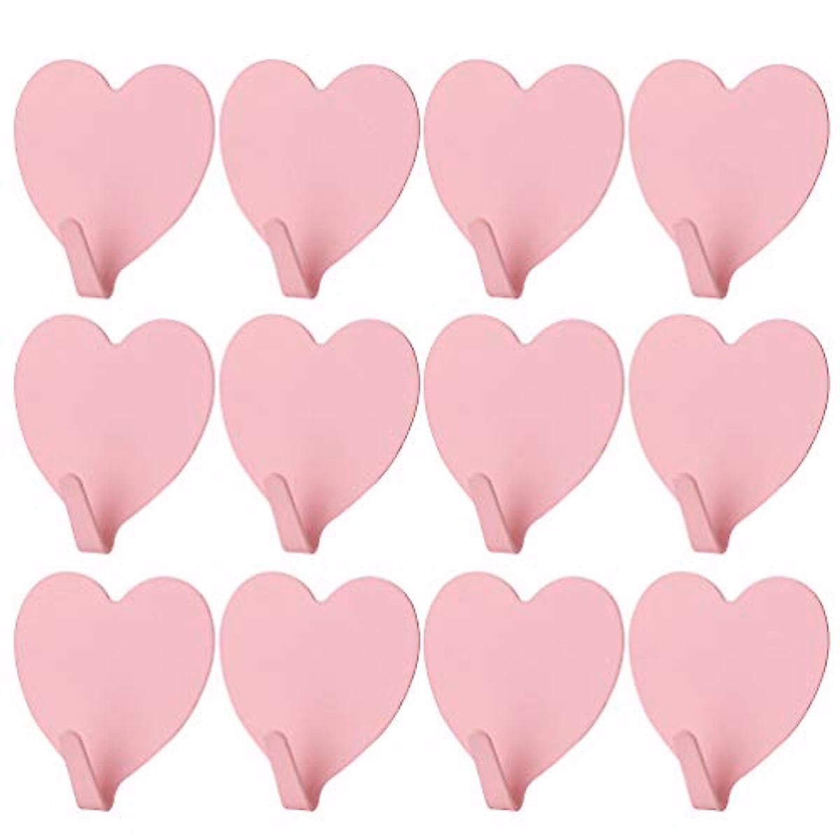 Hemoton 12 Pcs Iron Strong Heart Shaped Adhesive Hangers Wall Mounted Hooks Coat Hook Traceless Hanger for Bathroom Kitchen (Light Pink)