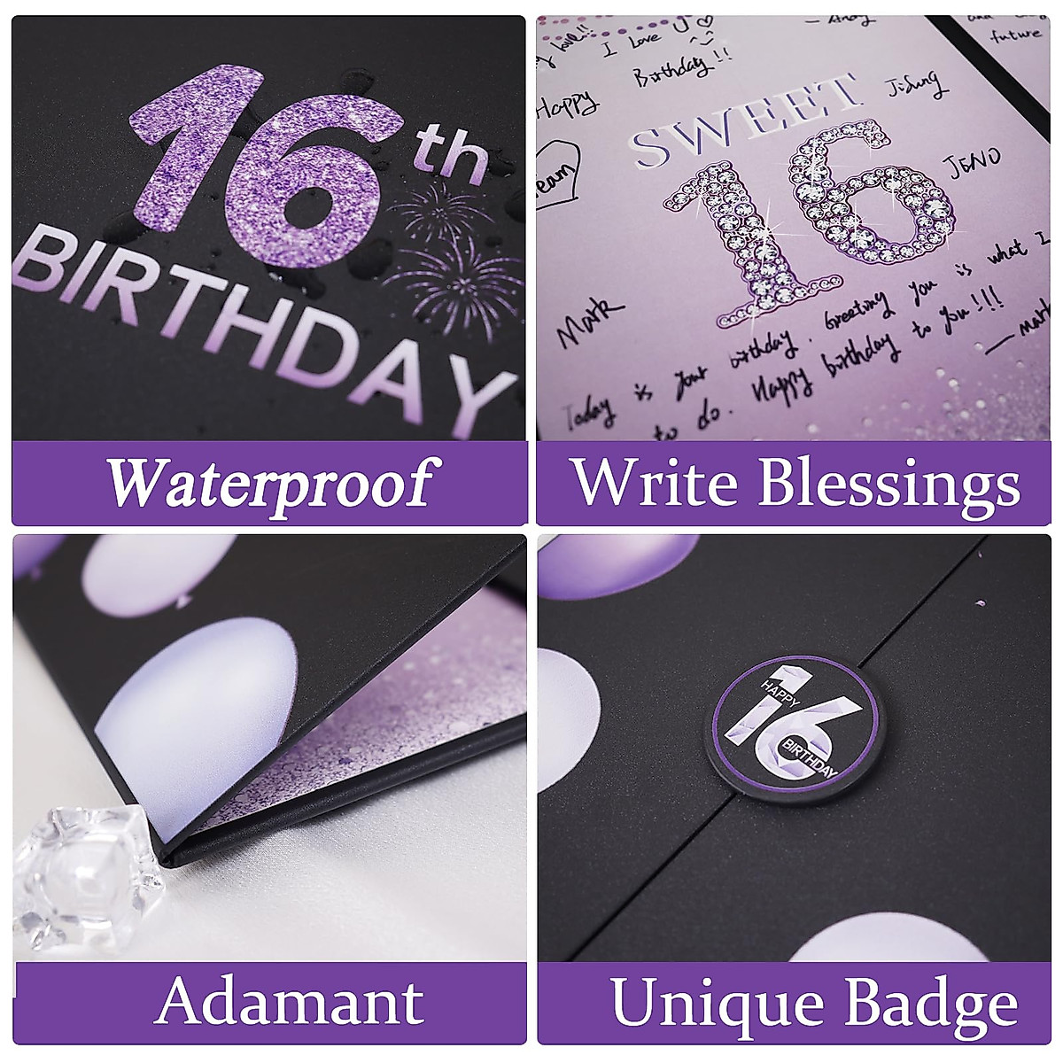 Roetyce Sweet 16 Party Decorations, Purple Sweet 16 Guest Book, 16th Birthday Decorations for Girls, Sweet 16 Birthday Gifts, Jumbo 16th Birthday Card Signature Board, 16 Years Old Bday Party Supplies