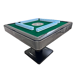 Gray Ultra-Thin Folding Automatic Mahjong Mah jongg Table 40mm American Mahjong Numbered Tiles Foldable Style + 4 Racks+ Hard Tabletop Cover