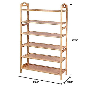 SONGMICS Bamboo Entryway Shoe Shelf Storage Organizer, Ideal for Hallway Bathroom Garden, 6-tier, Fresh Maple