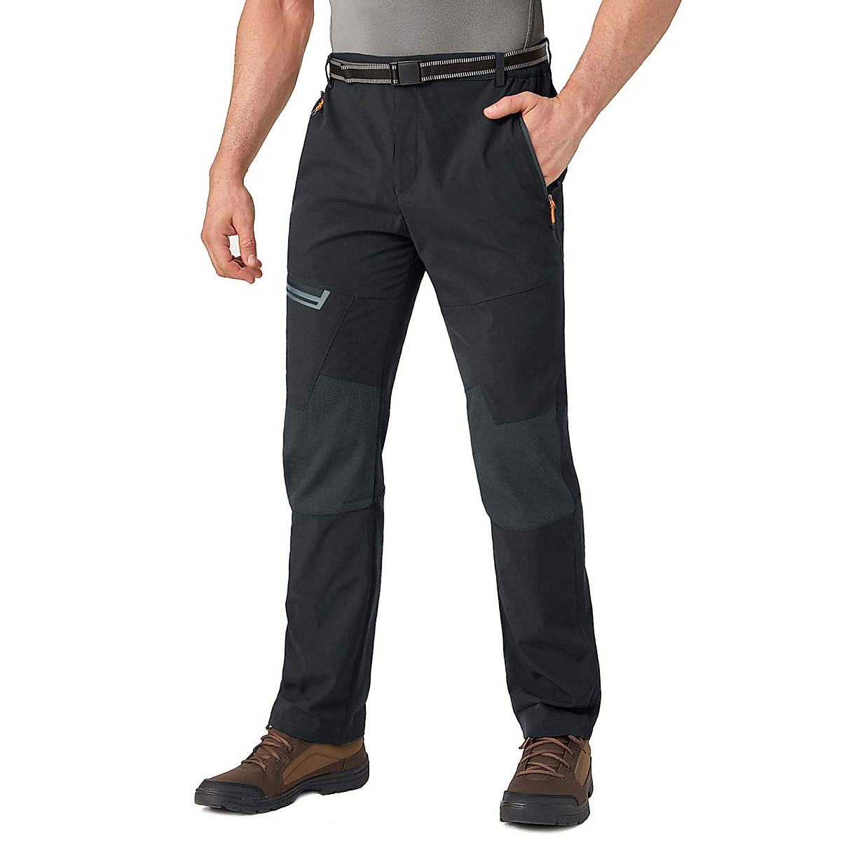 TACVASEN Men's Hiking Pants Quick Dry Fishing Camping Travel Pants Reinforced Knees Black, 30