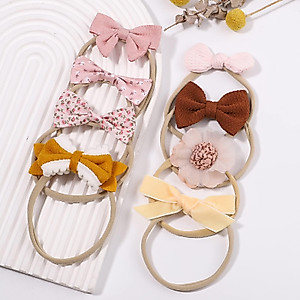 doboi Baby Girl Headbands 24PCS Nylon Linen Handmade Hairbands with Hair Bows and Accessories for Newborns, Infants, Toddlers, and Little Kids