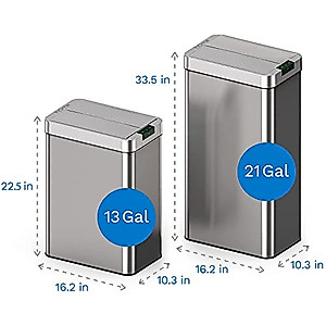 hOmeLabs 13 Gallon Automatic Trash Can for Kitchen - Stainless Steel Garbage Can with No Touch Motion Sensor Butterfly Lid and Infrared Technology with AC Power Adapter