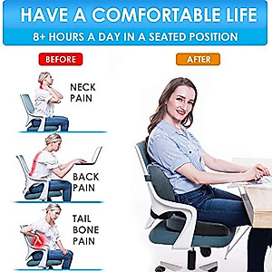 Seat Cushion & Lumbar Support Pillow for Office Chair, Car, Wheelchair Memory Foam Chair Cushion for Sciatica, Lower Back&Tailbone Pain Relief Desk Pad with Adjustable Strap Washable Cover Grey