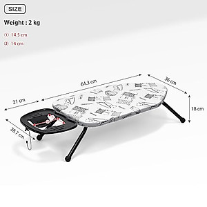 Duwee 14"×25" Table Top Ironing Board with Iron Rest,Small Ironing Board Heat Resistant Cover with Thick Padded Cover,Compact,Folding Legs,White