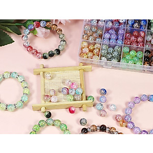 10mm Crackle Glass Beads for Jewelry Making 600pcs Assorted Panited Handcrafted Round Beads for Bracelet Lampwork Smooth Loose Beads Spacer Necklace Earring & DIY Crafts Beads Supplies