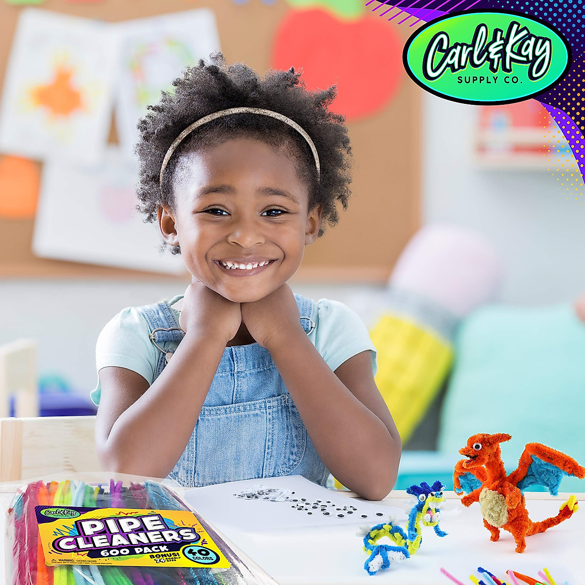 Carl & Kay 600 Pipe Cleaners & 74 Googly Eyes - Chenille Stems Pipe Cleaners Craft - Colorful Pipe Cleaners for Crafts - Colored Pipe Cleaners for Kids - Bulk Pipe Cleaners - Soft Fuzzy Chenille Stems