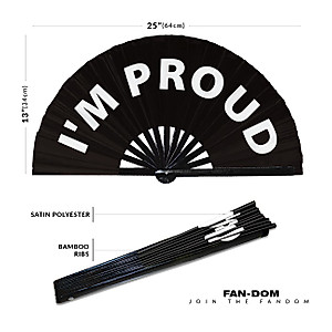 I'm Proud Hand Fan Foldable Bamboo Circuit Hand Fan Funny Gag Slang Words Expressions Statement Gifts Festival Accessories Rave Handheld Circuit Event Fan Clack Fans (Black)