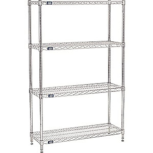 Nexel Adjustable Wire Shelving Unit, 4 Tier, Commercial Dry Storage Rack, 12" x 36" x 63", Chrome