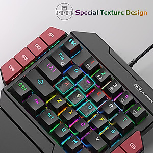 MageGee One Handed Professional Gaming Keyboard, RGB Backlit 35 Keys Mini Wired Mechanical Keyboard with Blue Switch for PC Gamer, Support 6 Macro Keys - Black/Red
