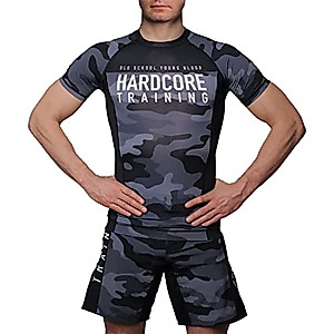 Hardcore Training Camo 2.0 Rash Guard Short Sleeve Men's Compression Long Sleeve MMA No-Gi Tight BJJ Grappling Base Layer Fitness XL