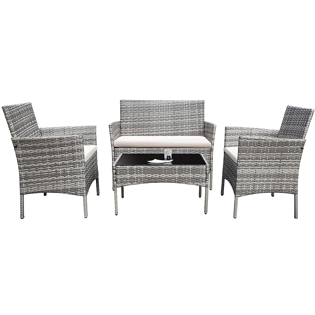 Homall 4 Pieces Patio Rattan Chair Wicker Set,Outdoor Indoor Use Backyard Porch Garden Poolside Balcony Furniture (Grey and Beige)