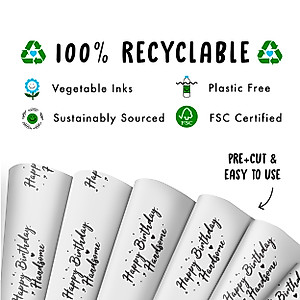 CENTRAL 23 Gray Wrapping Paper for Men - 6 Sheets Giftwrap - Birthday Gift Wrap for Son Boyfriend Husband - Comes With Fun Stickers - Recyclable