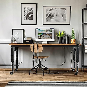 YITAHOME Work Bench 48" L X 20" W Adjustable Workbench for Garage W/Pegboard & Power Outlets Hardwood Top Heavy-Duty Workstation, 1600 LBS Load Capacity with Wheels for Workshop, Office, Home Outdoor