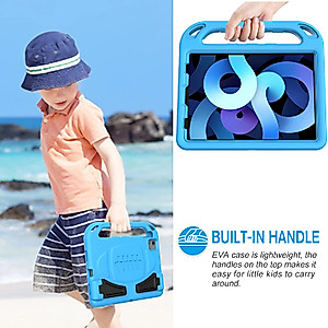SUPNICE Kids Case for New iPad Air 5th Generation 2022, iPad Air 4th Generation 2020, iPad Air 10.9 Case with Built-in Screen Protector, EVA Shockproof Lightweight Handle Stand Kids Case, Blue