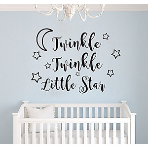 Twinkle Twinkle Little Star Wall Decal Art Vinyl Sticker for Kids Baby Boy Girl's Room Decoration Nursery Bedroom Home Decor YMX29 (Black, 57x42cm)