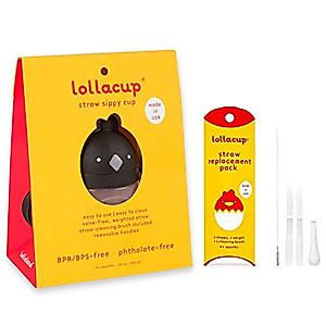 Lollaland Weighted Straw Sippy Cup for Baby:MADE IN USA - Transition Kids, Infant & Toddler Sippy Cup (6 months - 9 months) | Shark Tank Products | Lollacup (Chic Black) w/ Straw Replacement Pack