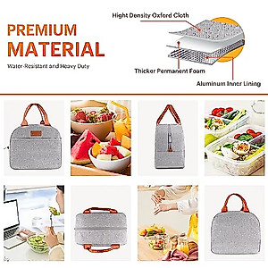 Lunch Bag for Women & Men Adult Insulated Lunch Box, Small Leakproof Cooler Food Lunch Containers Reusable High Capacity Lunch Tote Bags for Work, Travel, Outdoor (Grey)
