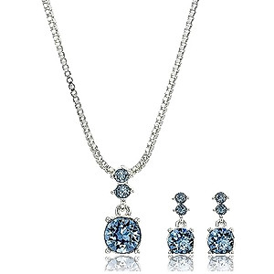 NINE WEST Women's Boxed Necklace/Pierced Earrings Set, Silver/Blue, One Size