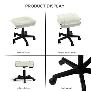 Adjustable Footrest Ottoman Stool with 360° Rolling Wheels Ergonomic Footrest Under Desk Foot Rest for Home or Office Use (Beige)