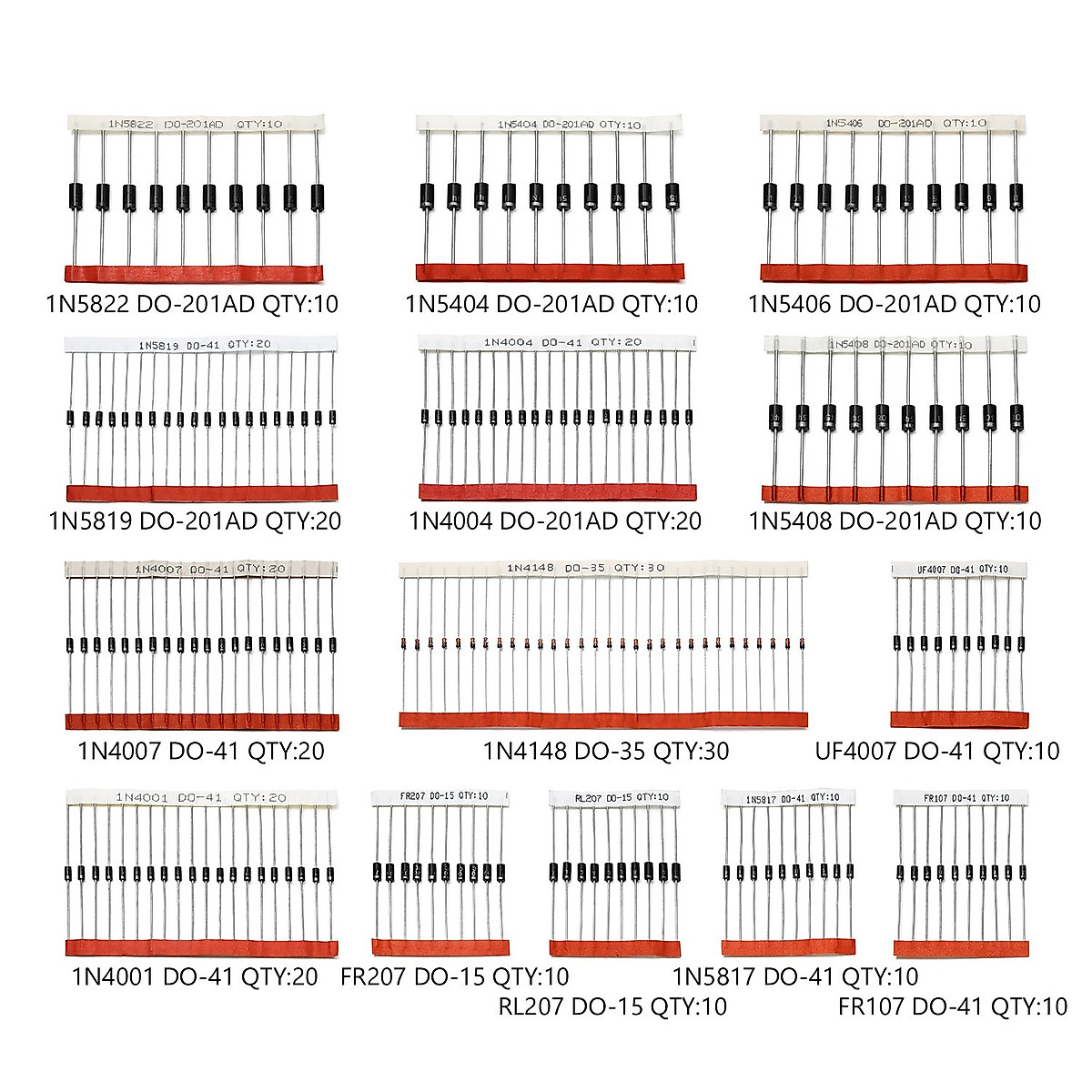 Chanzon 200pcs Diode Assorted Kit (1N4001 1N4004 1N4007 RL207 1N5404 1N5406 1N5408 UF4007 FR107 FR207 1N5817 1N5819 1N5822 1N4148) Fast Switching/Schottky/Rectifier Electronic Assortment 14 Values