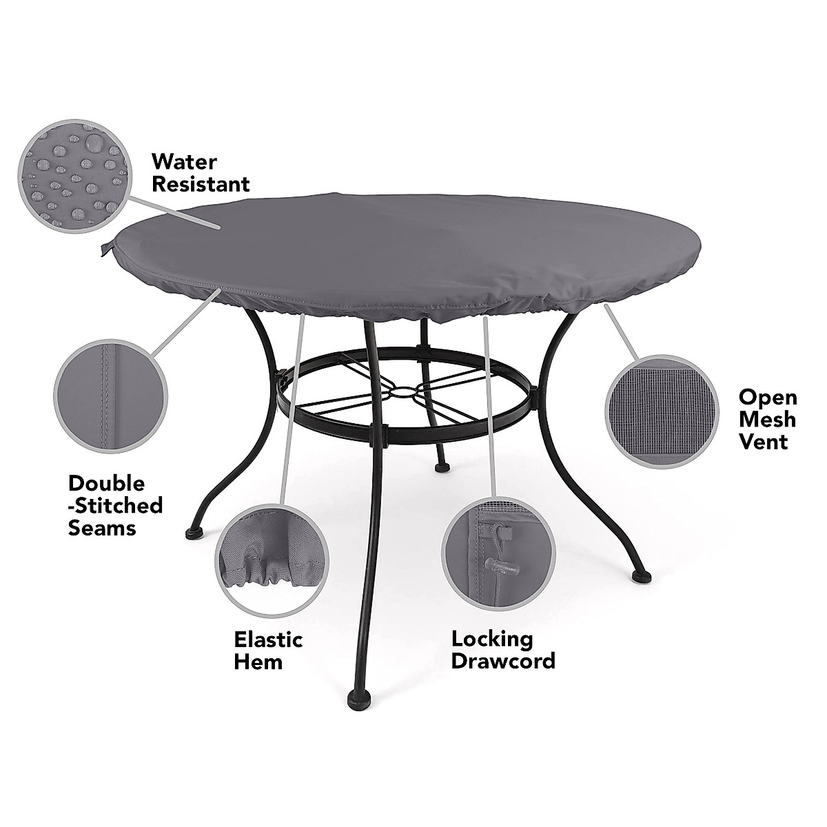 Covermates Round Table Top Cover - Water-Resistant Polyester, Adjustable Buckle Straps, Middle Buckle Strap, Patio Table Covers, 42-48 Diameter, Charcoal