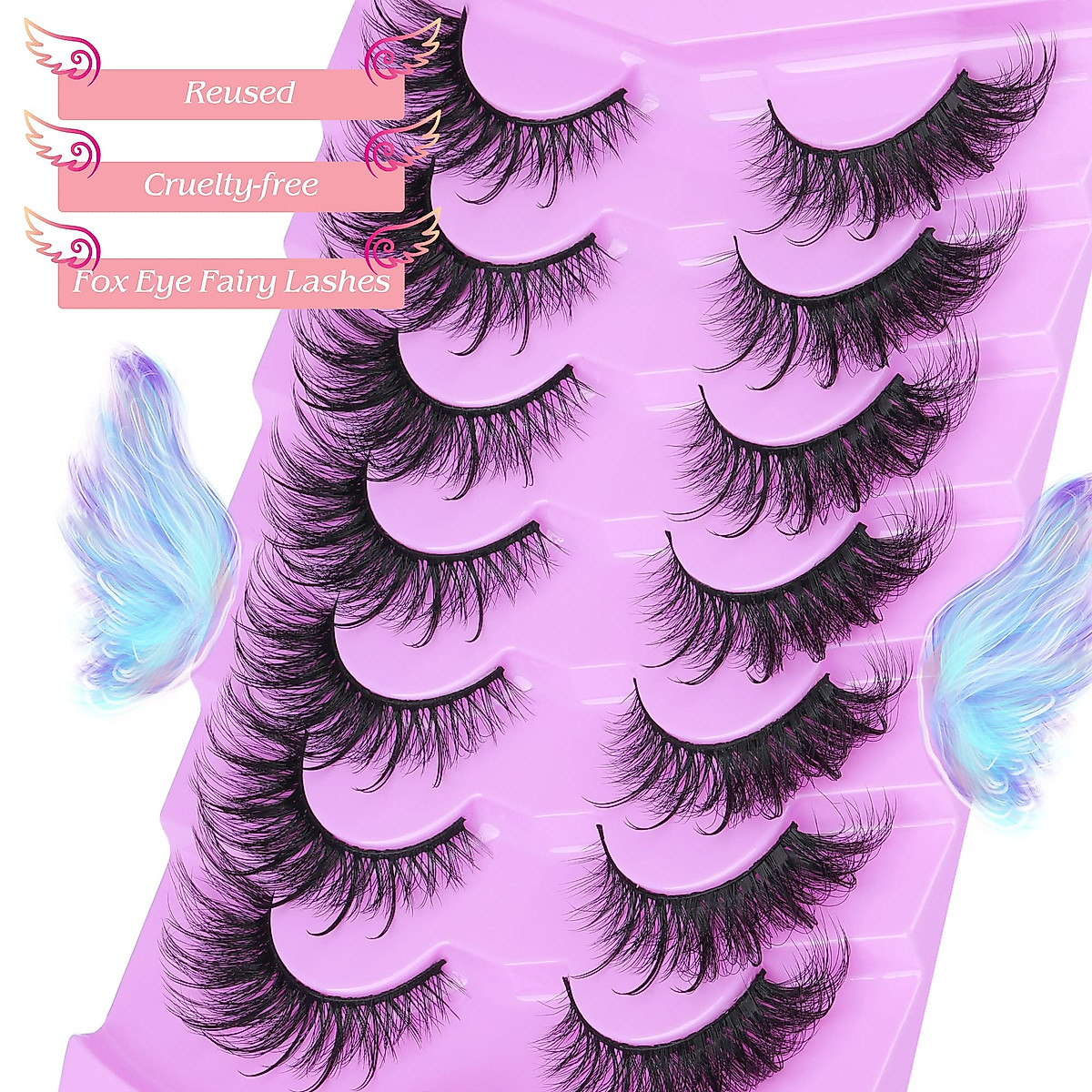 False Eyelashes Fairy Cat Eye Lashes Mink Fluffy Fox Eye Lashes Wispy Dramatic Eyelashes 20mm Fake Lashes 7 Pairs Pack by ALICE