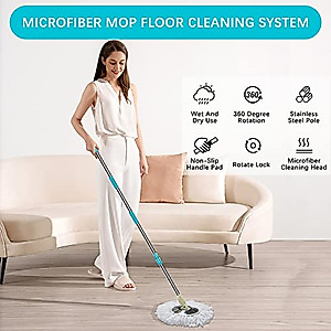 Floor Microfiber Wet Dry Mop, Tsmine Hardwood Floor Mop for Floor Cleaning, Commercial Household Clean Hardwood, Mop & Refills Set Include 2 Replacement Heads Refills and 61" Extended Mop Pole Handle