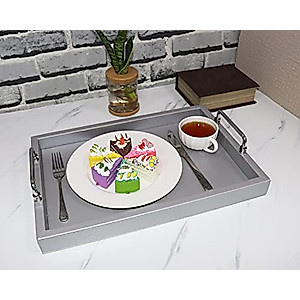 Mcbz Living & Kitchen Room Decoration Service Tray, Banquet Table & Tea Table Coffee Tray, 90° Folding Metal Handle, 17.8 x 12.3 inches (Silver)